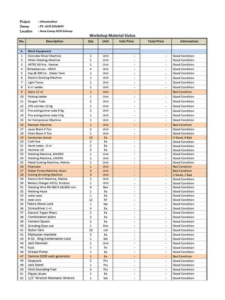 List Stock Material Workshop Container | PDF