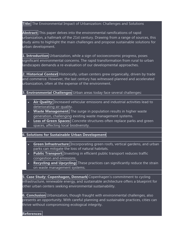The Environmental Impact of Urbanization | PDF