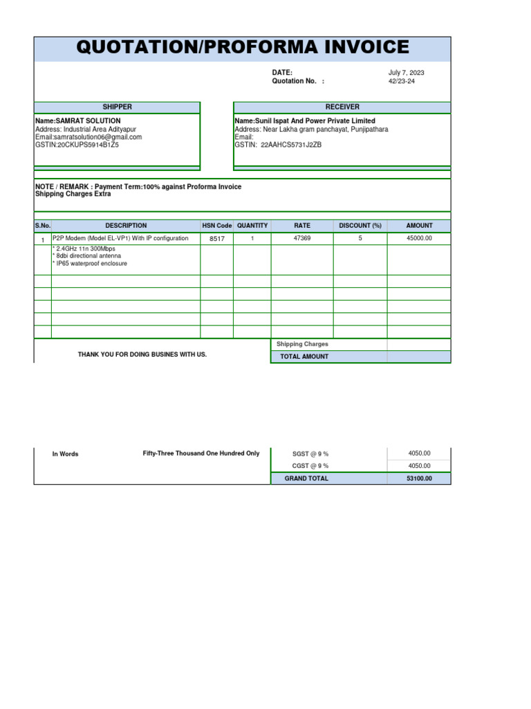 Shipping Quotation Format Pdf