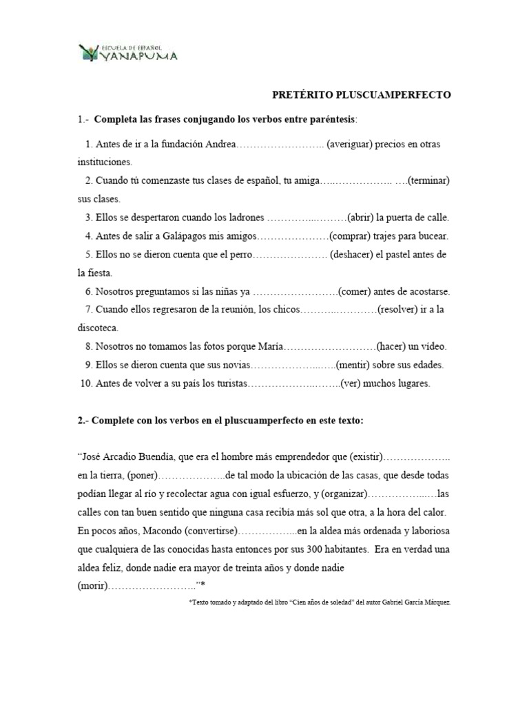 14 Preterito Pluscuamperfecto de Indicativo Notas | PDF