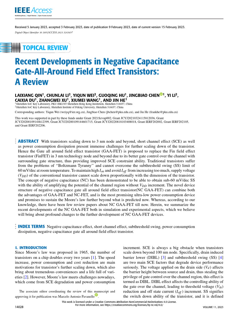 Recent Developments In Negative Capacitance Gate All Around Field Effect Transistors A Review Pdf