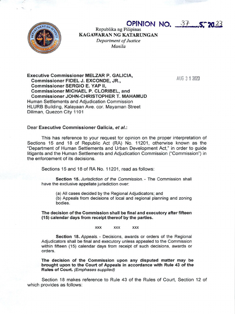 DOJ Legal Opinion No. 37 Series 2023 - 0001 | PDF