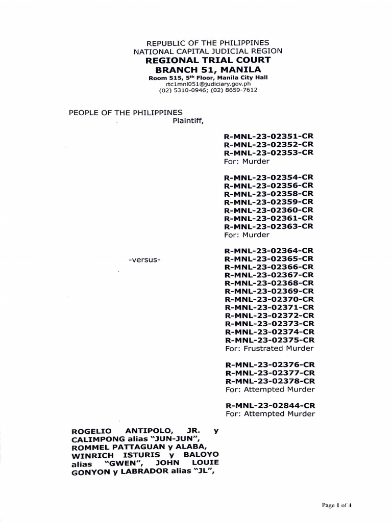 Order - 09-05-23 Re PP v. Antipolo, JR., Et. Al. - RTC 51 Manila | PDF