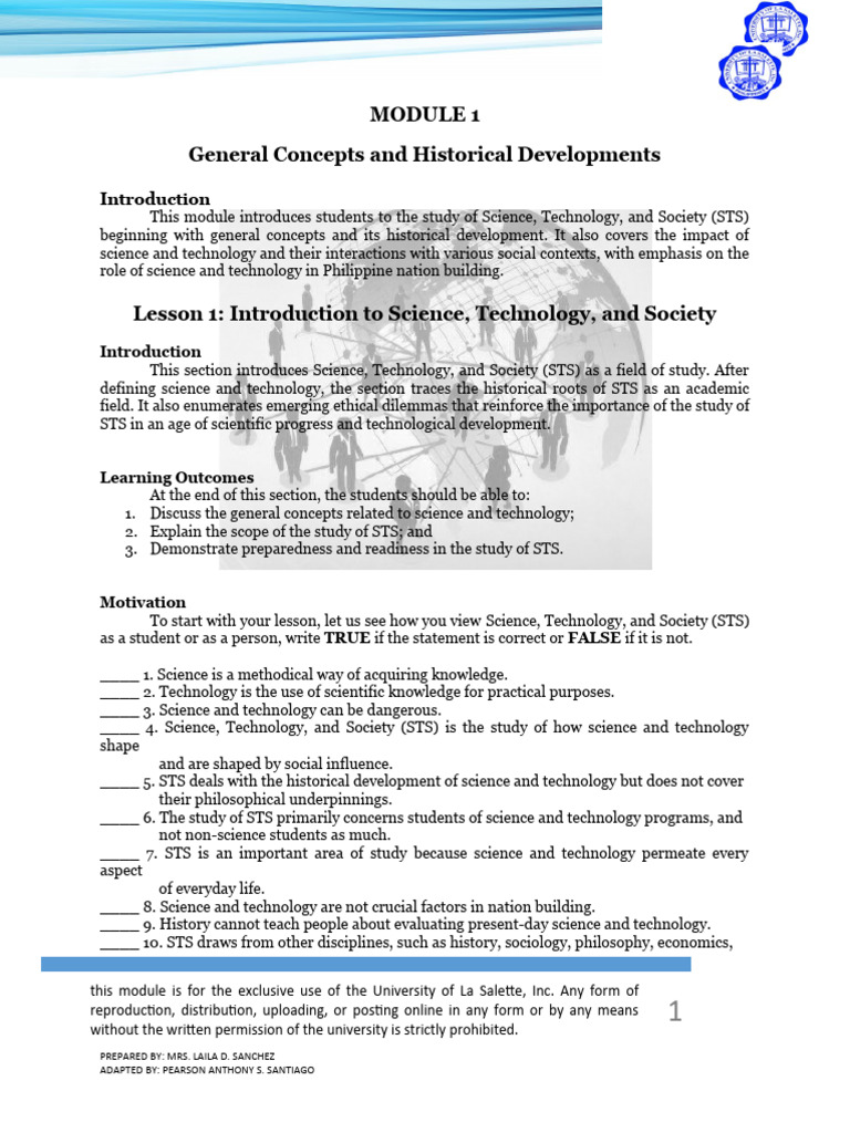 STS MODULE 1 Lesson 1 4 | PDF