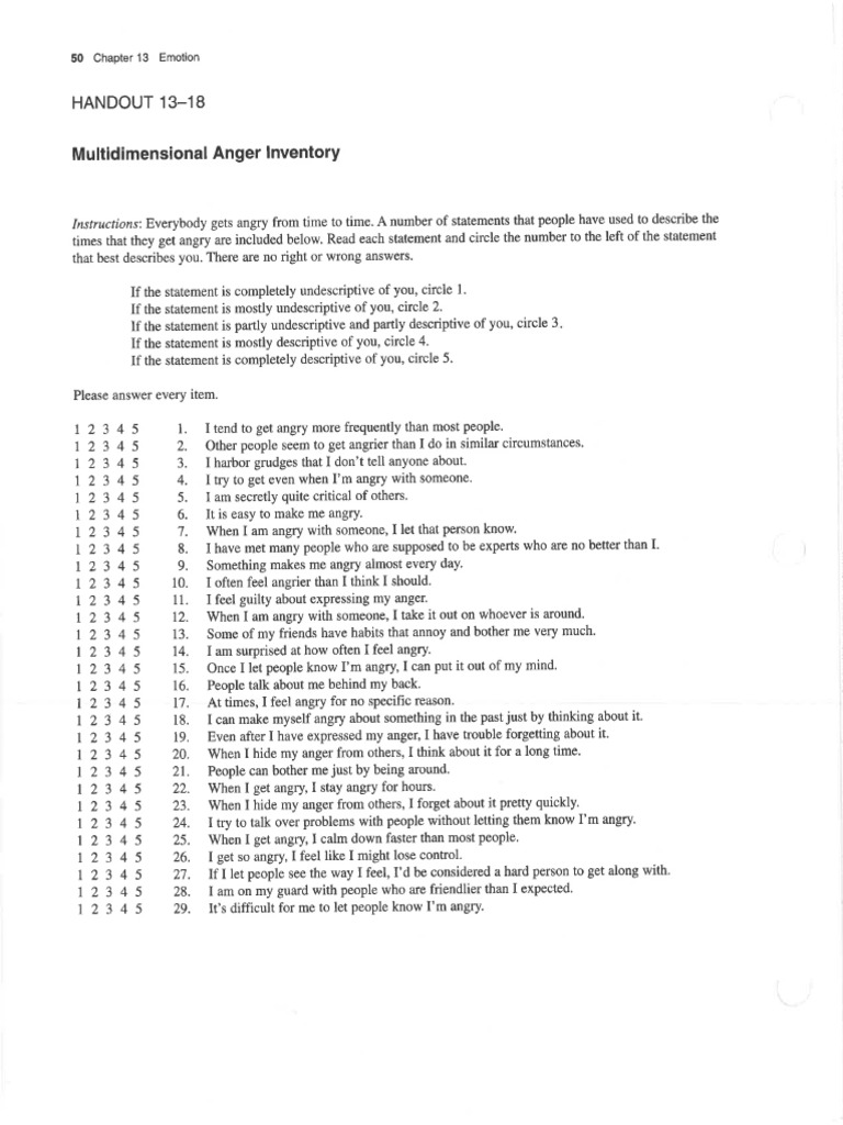 Multidimensional Anger Inventory | PDF