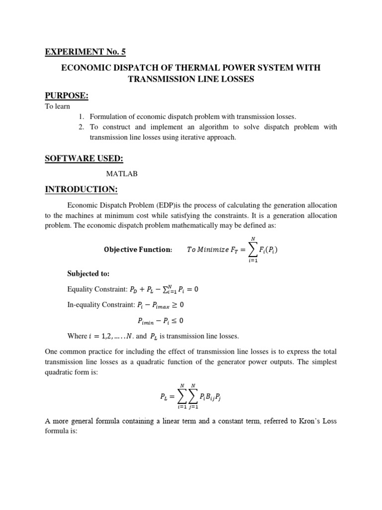 Economic Dispatch with Losses in MATLAB | PDF