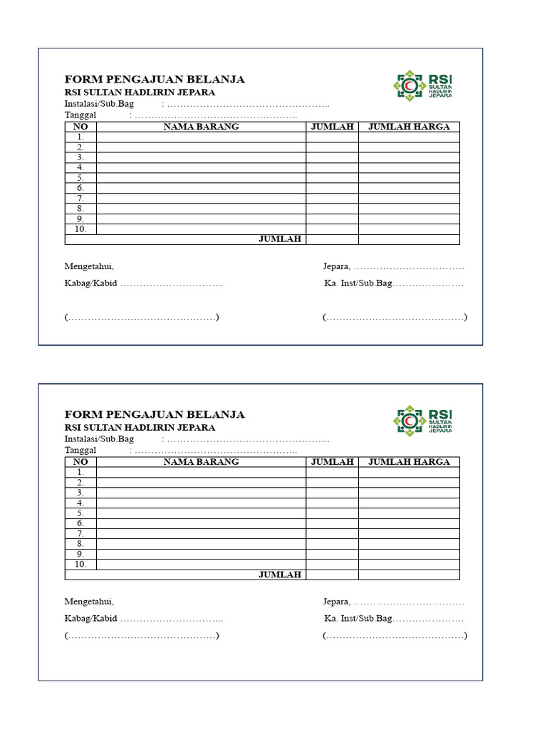 Form Pengajuan Belanja | PDF