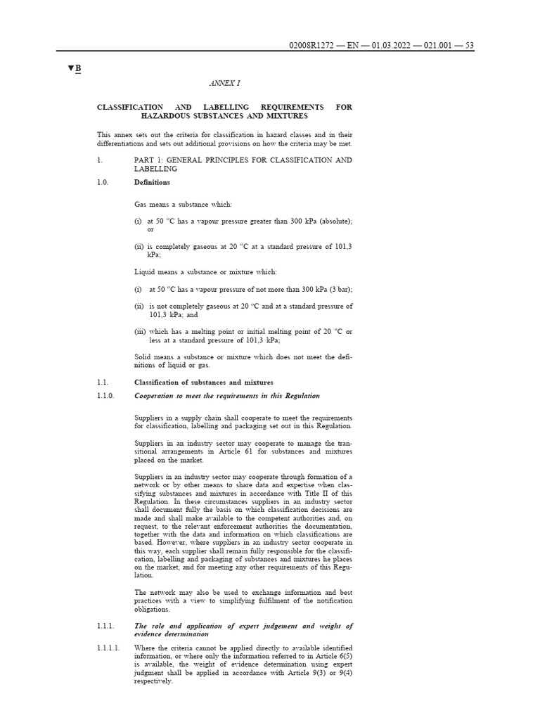 CLP Regulation ANNEX 1 20220301 | PDF | Toxicity | Hazards