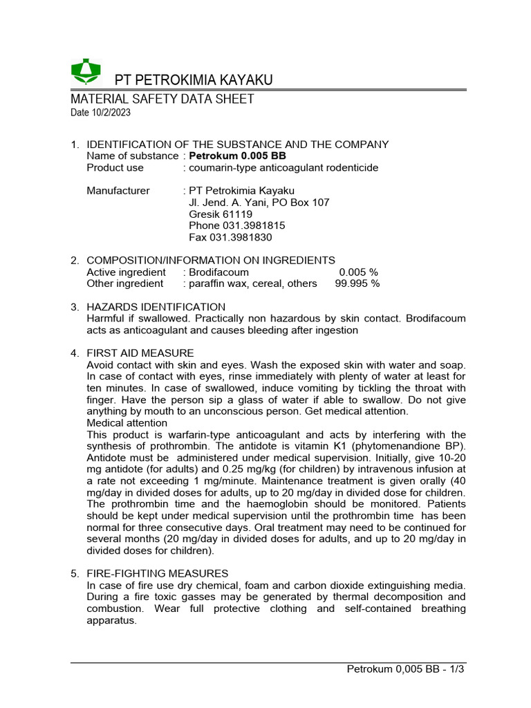 Petrokum 0.005 BB MSDS Overview | PDF
