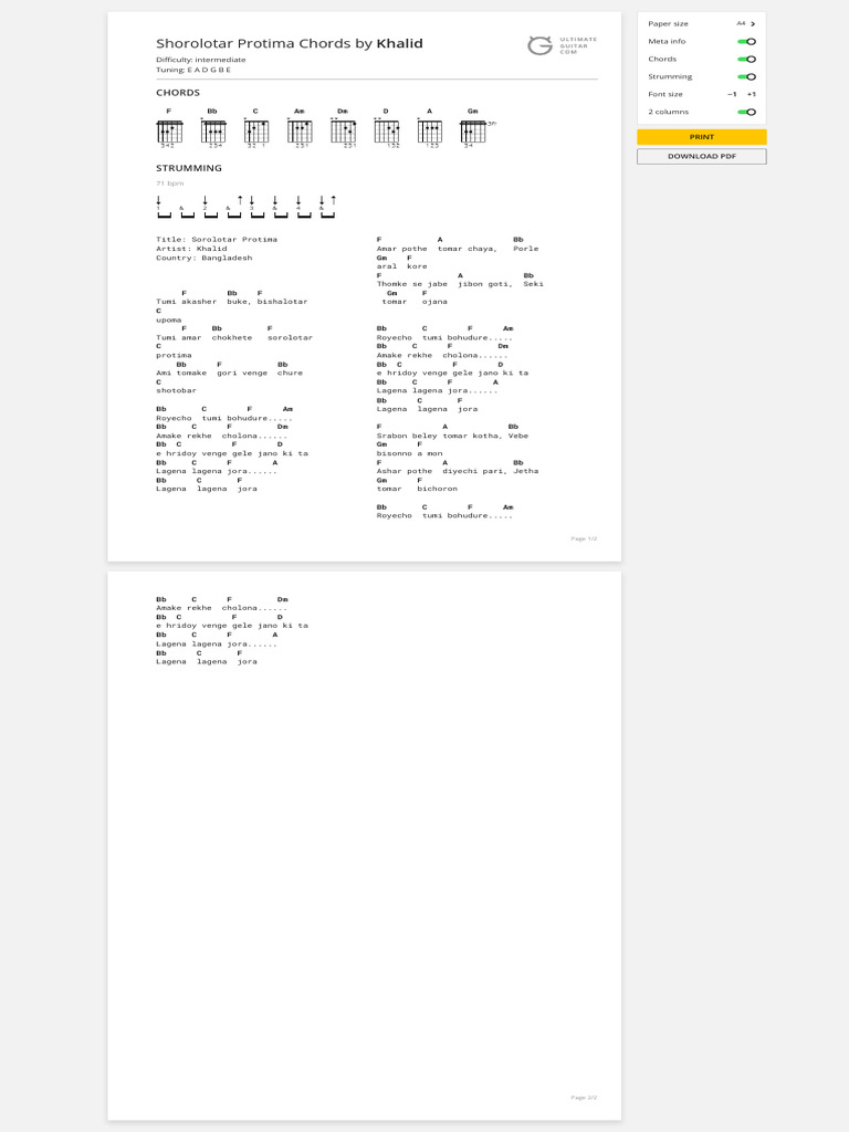 Shorolotar Protima Chords by Khalidtabs at Ultimate Guitar Archive | PDF
