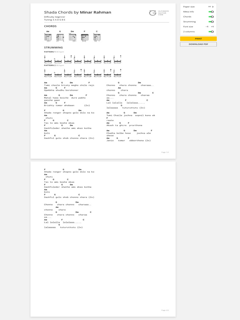 Shada Chords by Minar Rahmantabs at Ultimate Guitar Archive | PDF