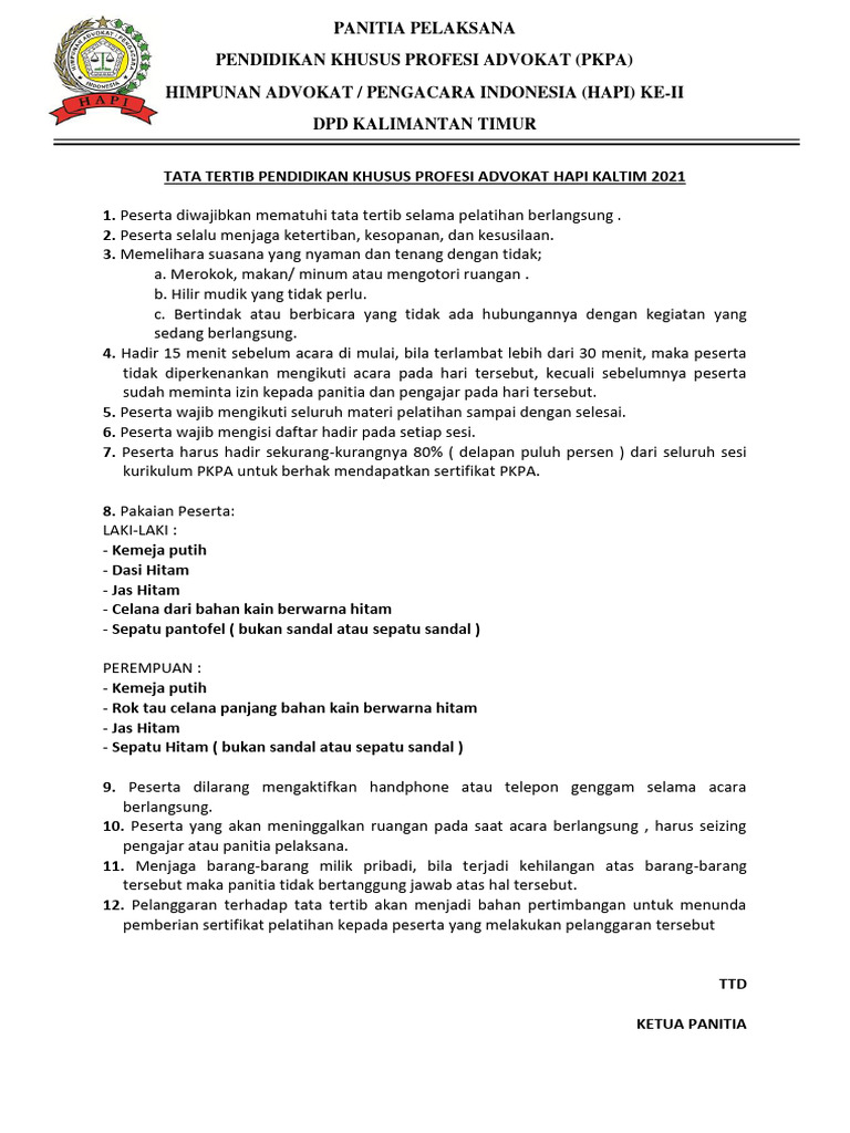 Tata Tertib Pkpa Hapi 2021 | PDF