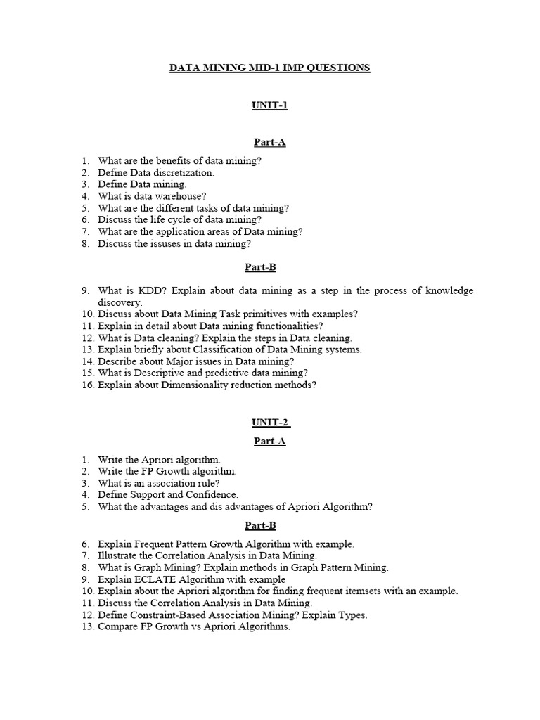 DM Question Bank Mid 1 | PDF | Data Mining | Statistical Classification