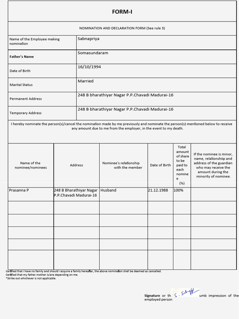 Employee Nomination Form | PDF