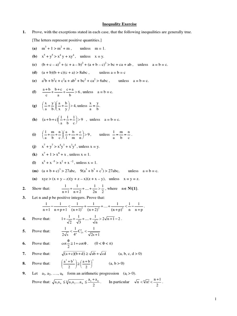 Inequality Exercise | PDF | Mathematical Objects | Numbers