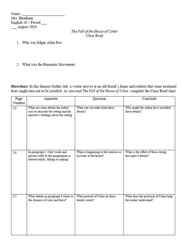 Analyzing Usher in Poe's Gothic Tale | PDF