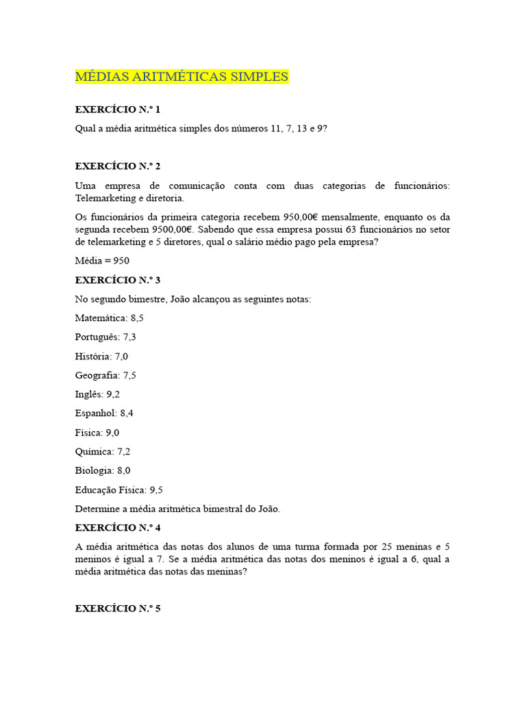 Exercícios Extra | PDF