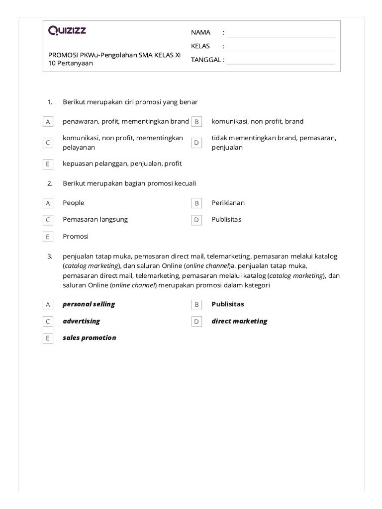 Teknik dan Tujuan Promosi PKWu Kelas XI | PDF