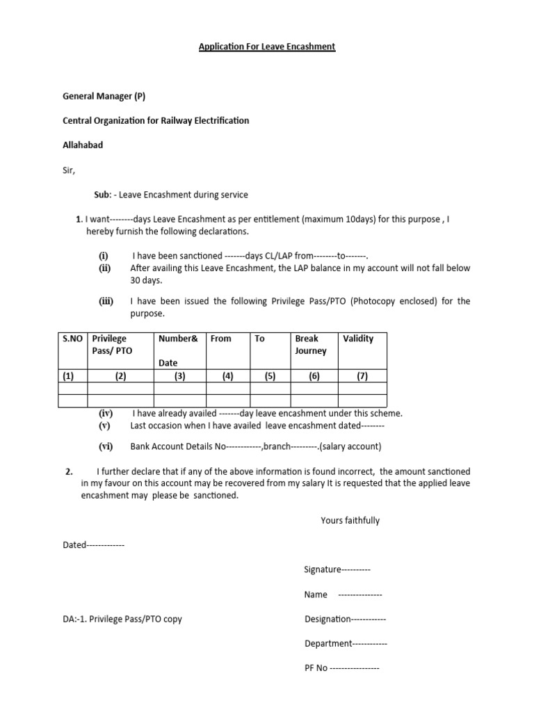 Application of Leave Encashment | PDF