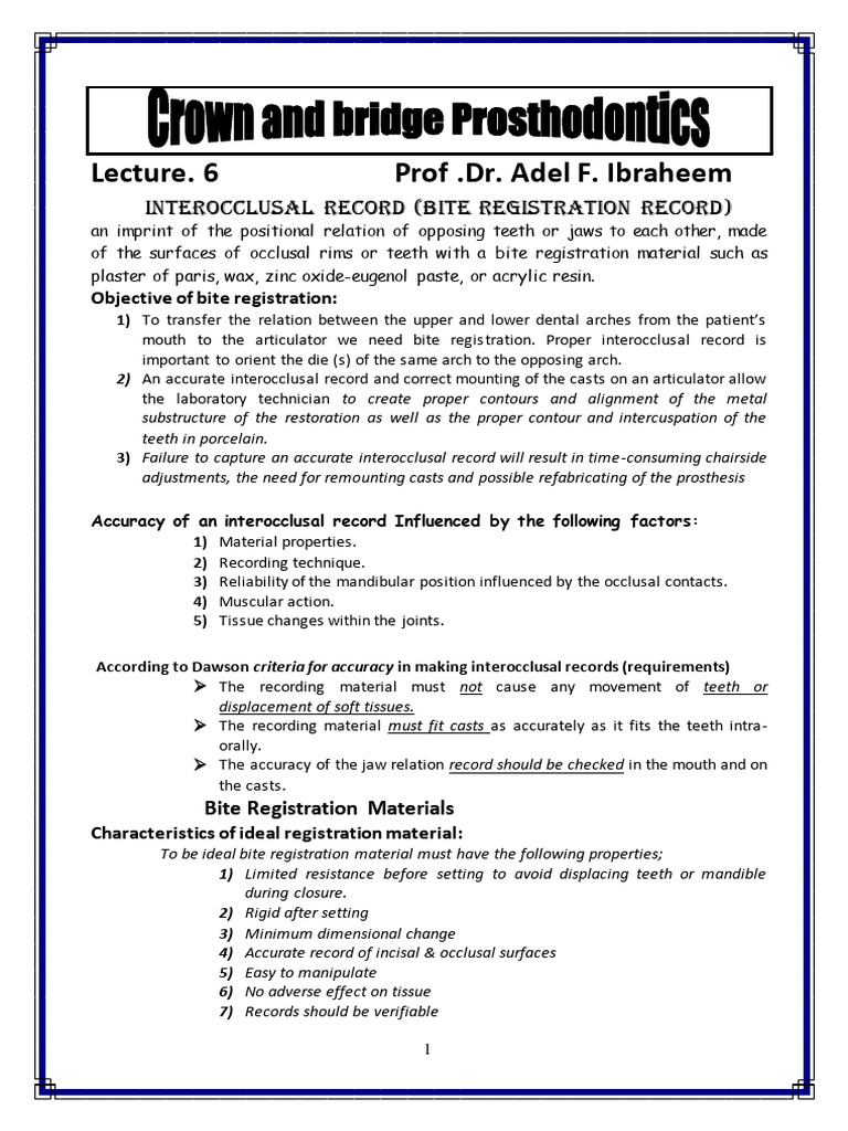 Lect 6 Bite Regist Only 2020 | PDF Lect 6 Bite Regist Only 2020 | PDF