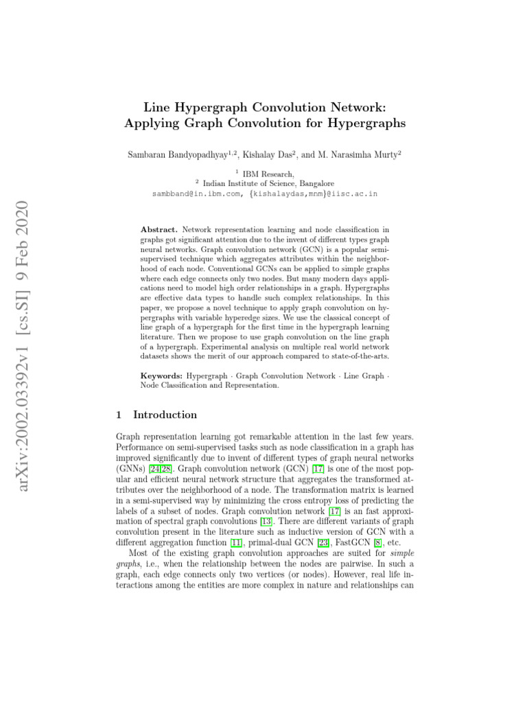 2020 - Line Hypergraph Convolution Network - Bandyopadhyay Et Al | PDF | Vertex (Graph Theory ...