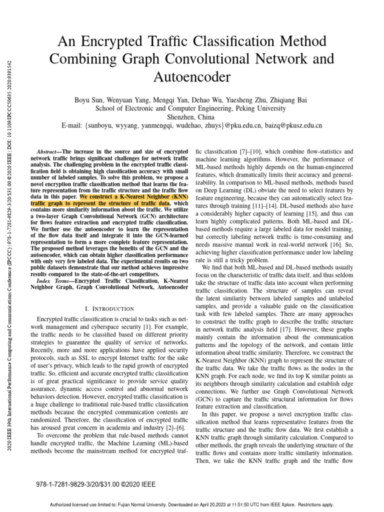 2020 - An Encrypted Traffic Classification Method Combining Graph Convolutional - Sun Et Al | PDF
