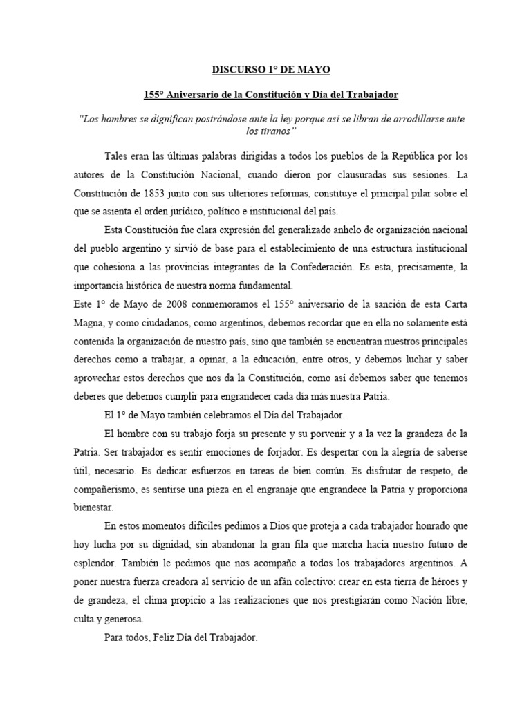 DISCURSO 1° de Mayo | PDF