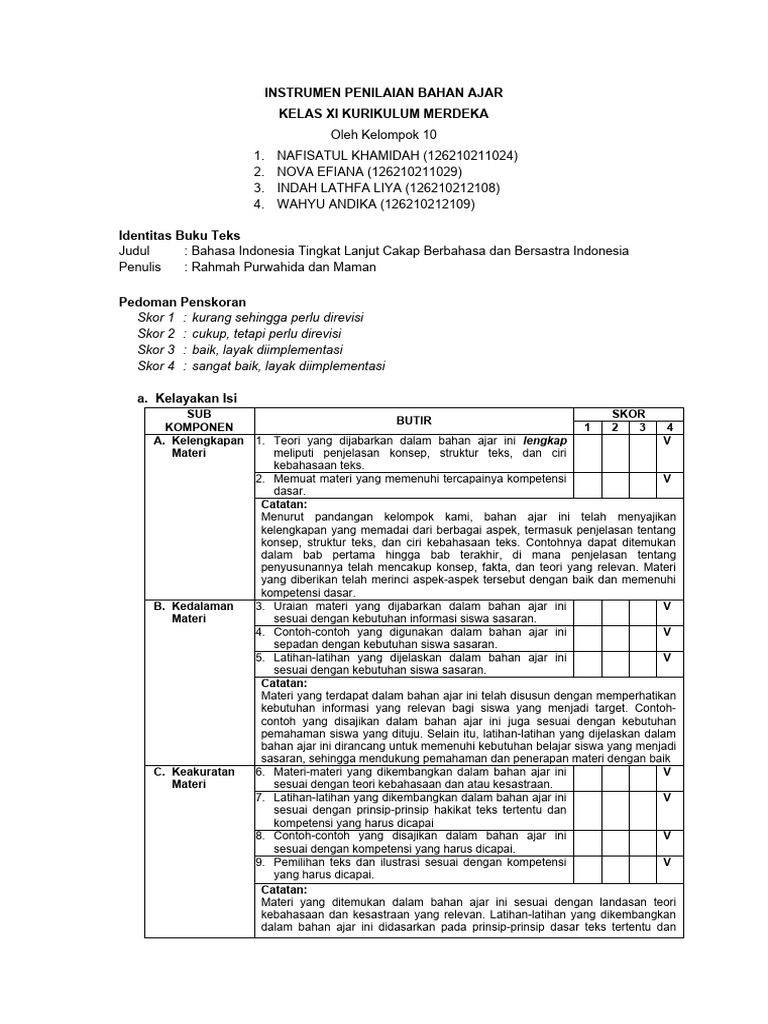 Kelompok 10 Kurikulum Merdeka Instrumen Penilaian Bahan Ajar Pdf
