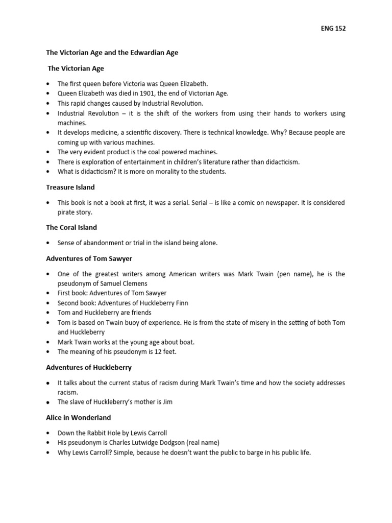 The Victorian Age and the Edwardian Age (NOTES) | PDF