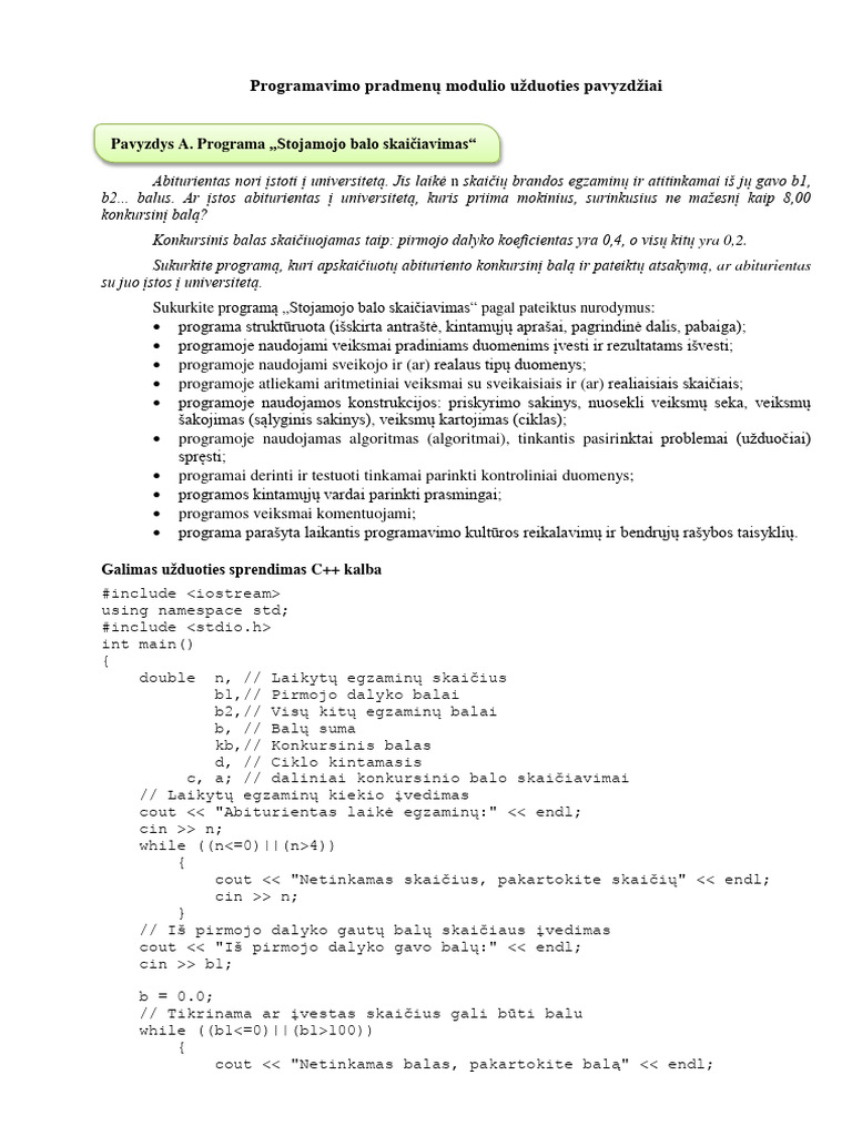 Programavimo Pradmenu Modulio Kurybine Uzduotis. 2015-12-23 | PDF