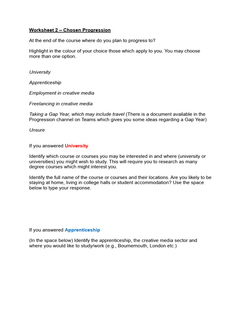Worksheet 2 Chosen Progression September | PDF