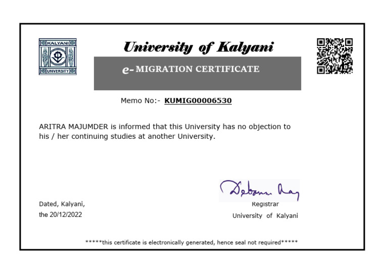 Migration Certificate | PDF