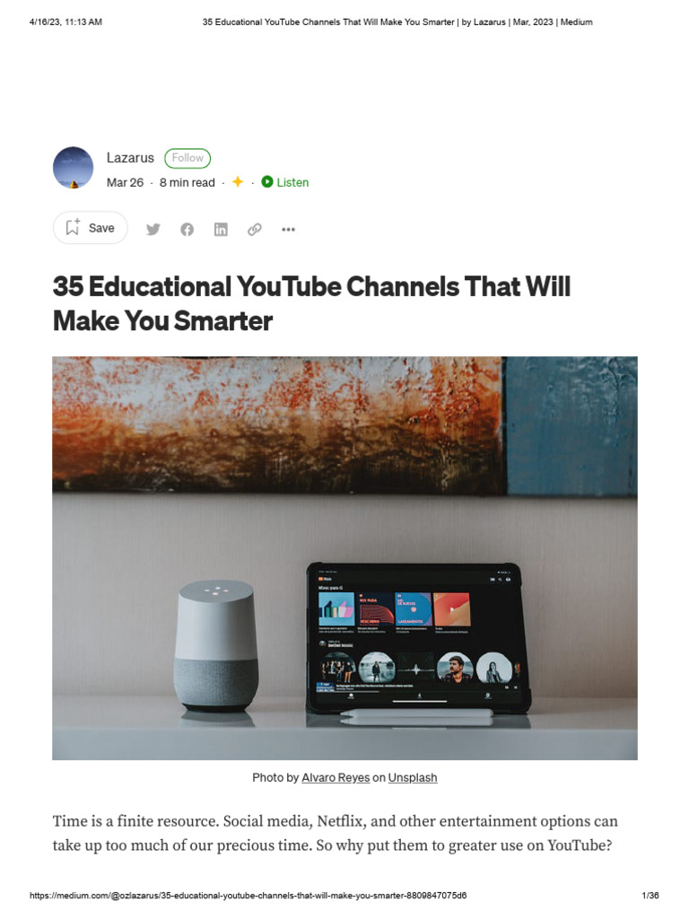 35 Educational YouTube Channels That Will Make You Smarter | PDF