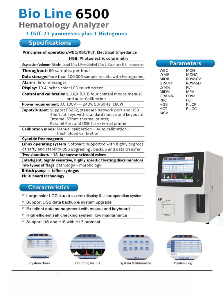Bioline-6500 Hematology Analyzer | PDF