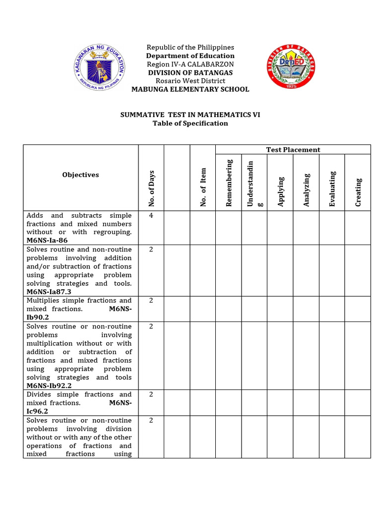 First Grading - Summative Test No. 1 | PDF | Mathematics | Elementary ...