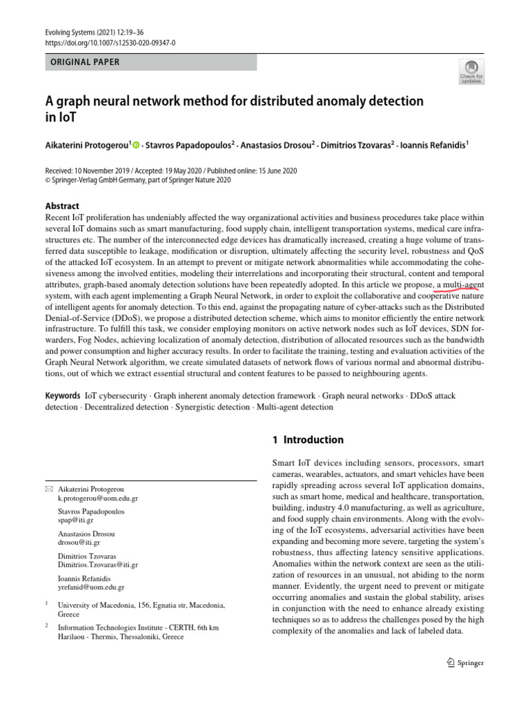 2021 - A Graph Neural Network Method For Distributed Anomaly Detection in IoT - Protogerou Et Al ...