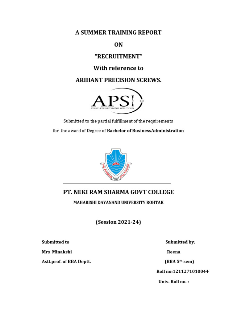 A Summer Training Report | PDF | Recruitment | Human Resources