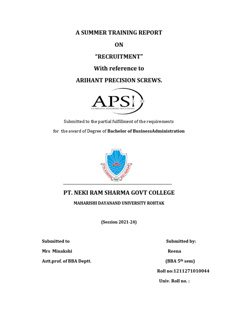 A Summer Training Report | PDF | Recruitment | Human Resources