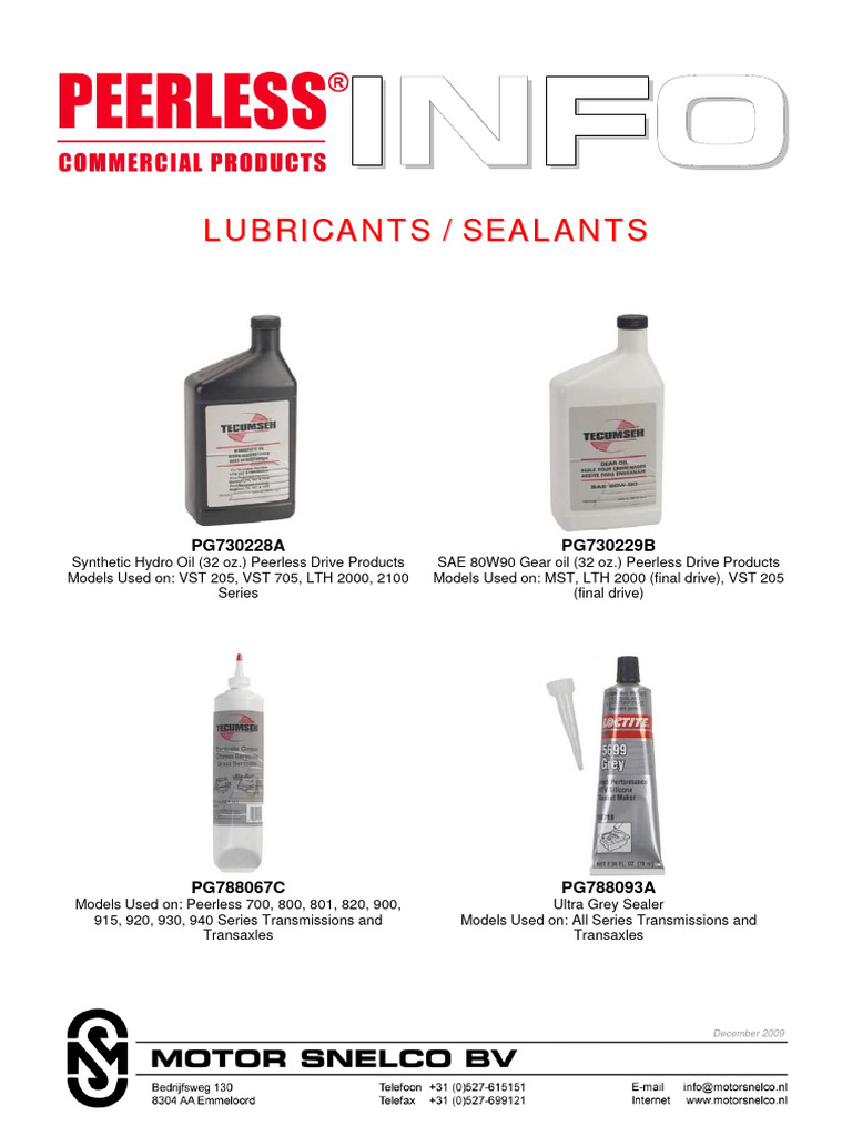 XX Schmiermittel Liste Peerless | PDF