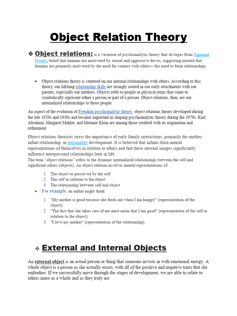 Object Relation Theory Pdf Object Relations Theory Psychotherapy