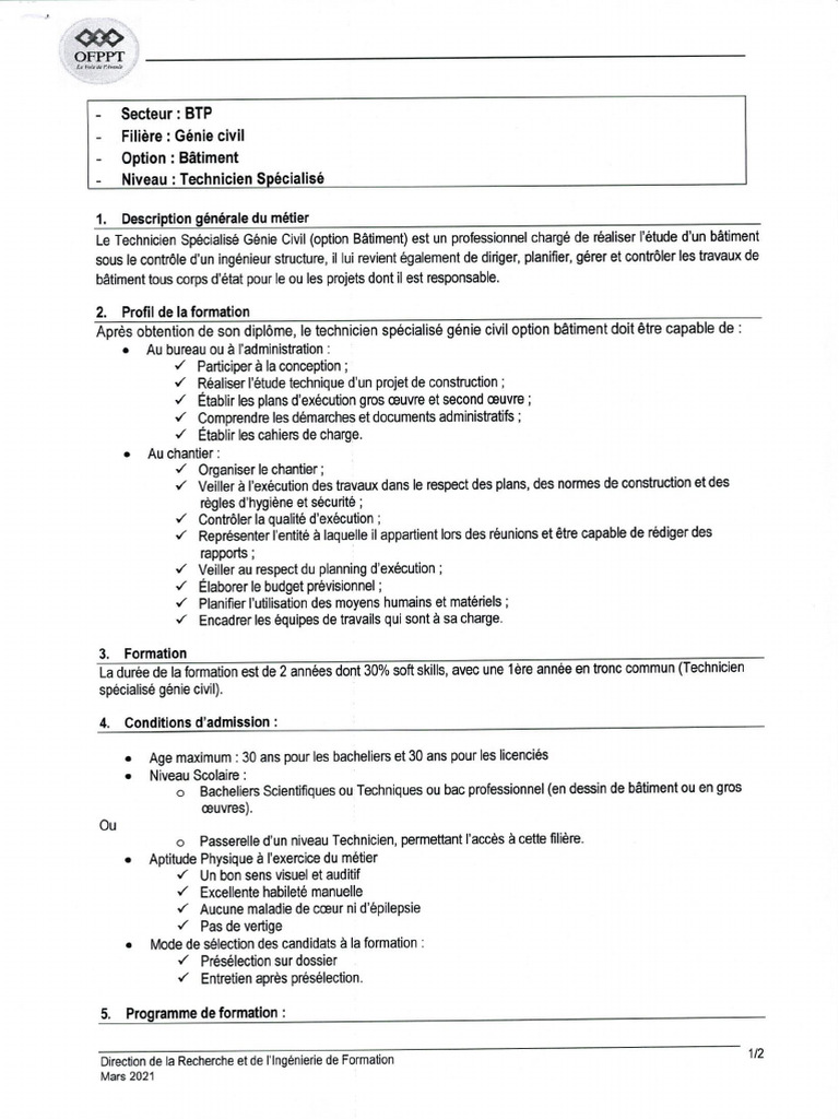 Génie Civil-Option Batiment - TS | PDF