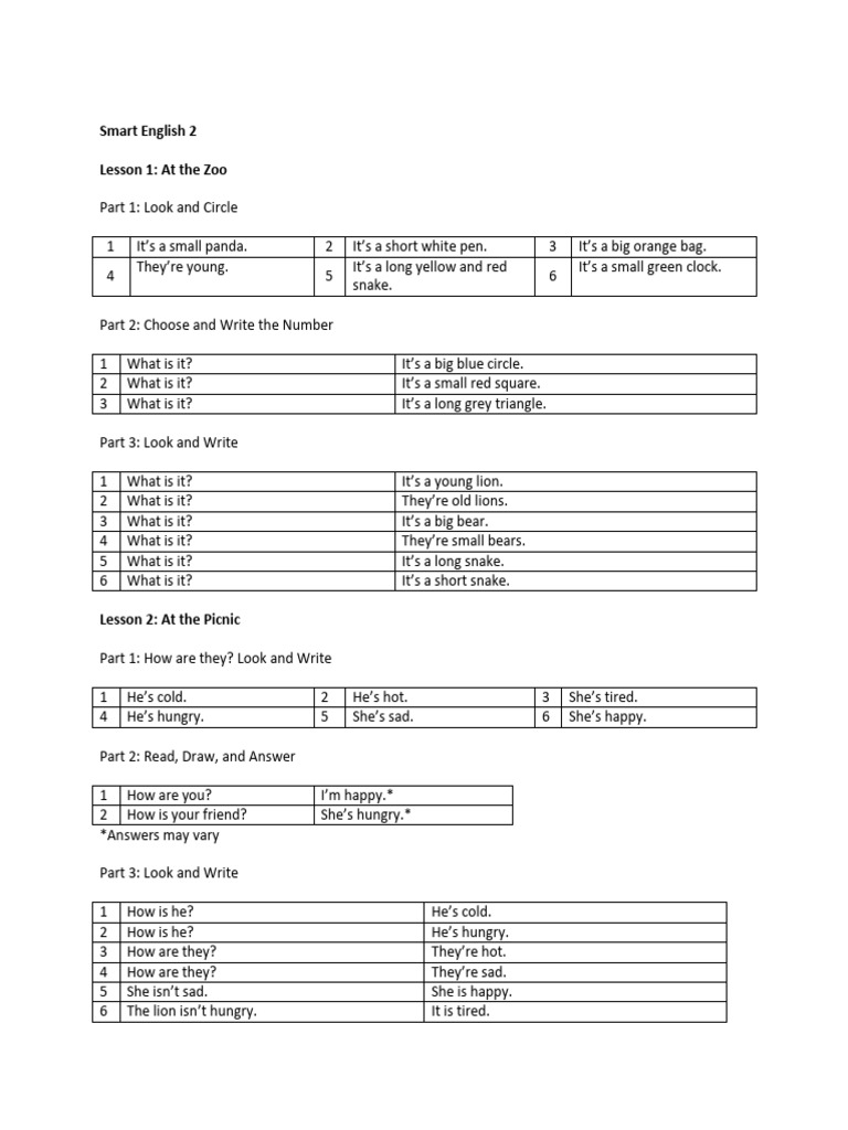 (ANSWER) Smart English 2 Grammar Worksheets | PDF