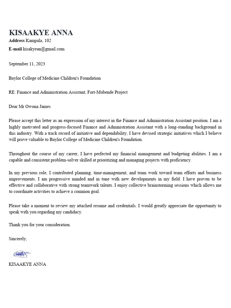 Baylor Cover Letter | PDF