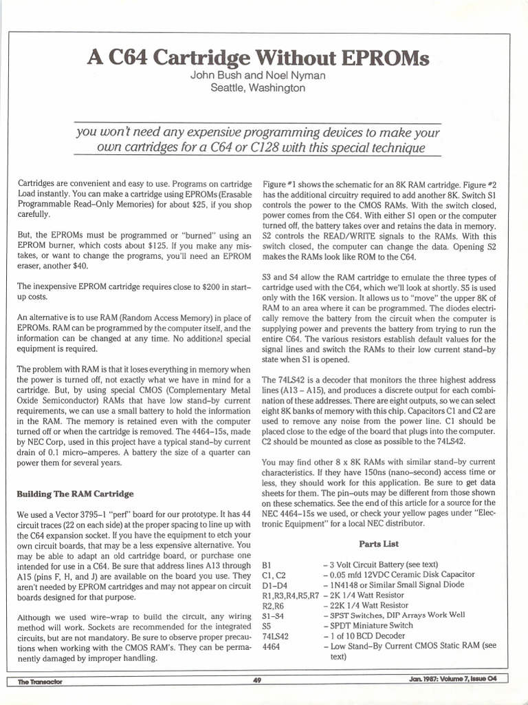 The Transactor Vol07 04 1987 Jan A C64 Cartridge Without Eproms | PDF
