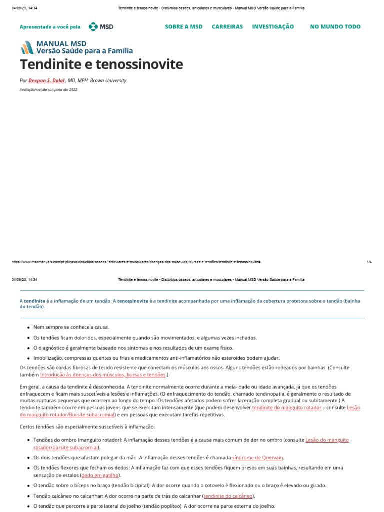 Tendinite e Tenossinovite - Distúrbios Ósseos, Articulares e Musculares ...