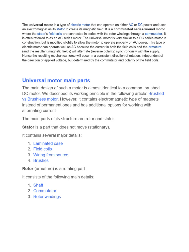 Universal Motor | PDF | Electric Motor | Electrodynamics