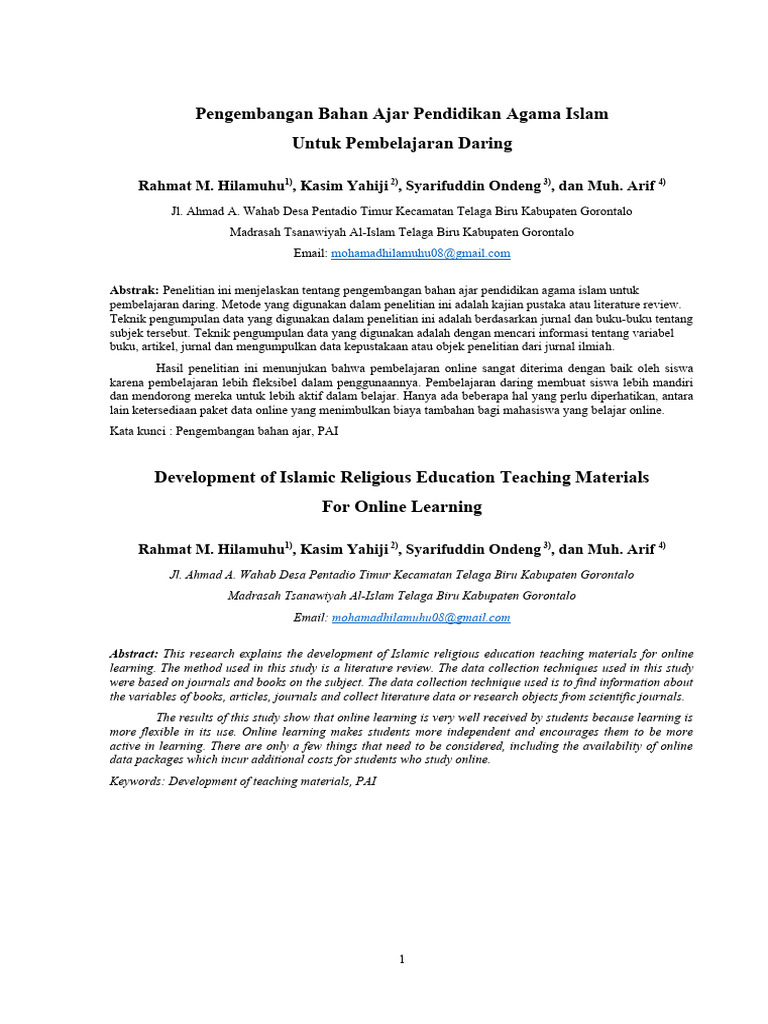Pengembangan Bahan Ajar PAI Untuk Pembelajaran Daring | PDF