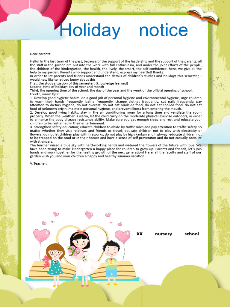 Holiday Notice for Students and Parents | PDF