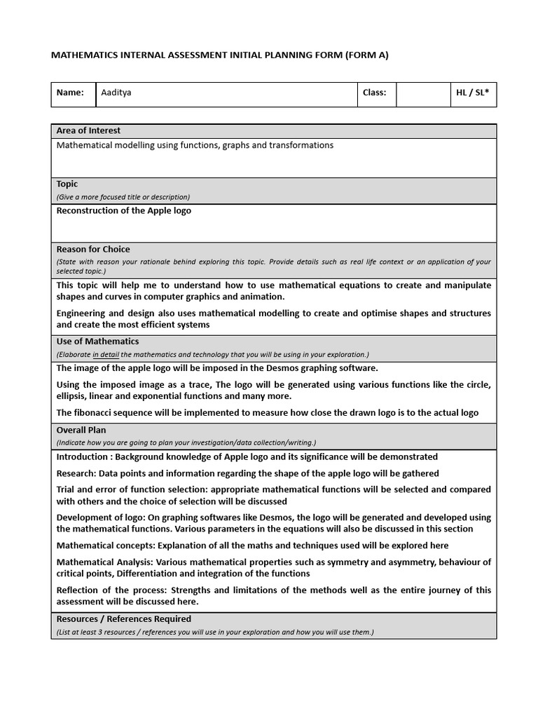 Math IA Proposal Form(Aaditya).Docx | PDF