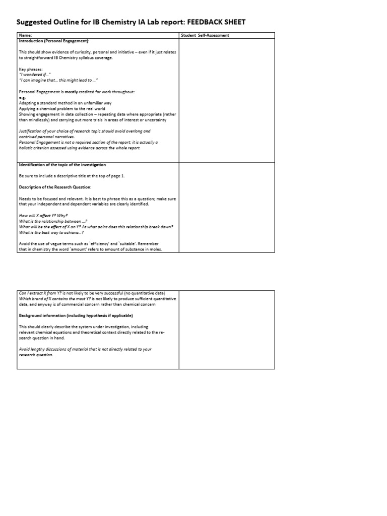 IB Chemistry IA Lab Guide | PDF